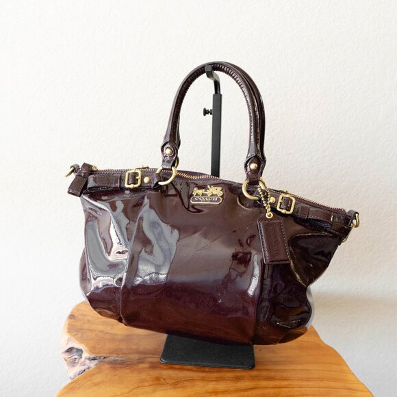 Coach | Bags | Coach Madison 8613 Plum Patent Leather Satchel Burgundy ...